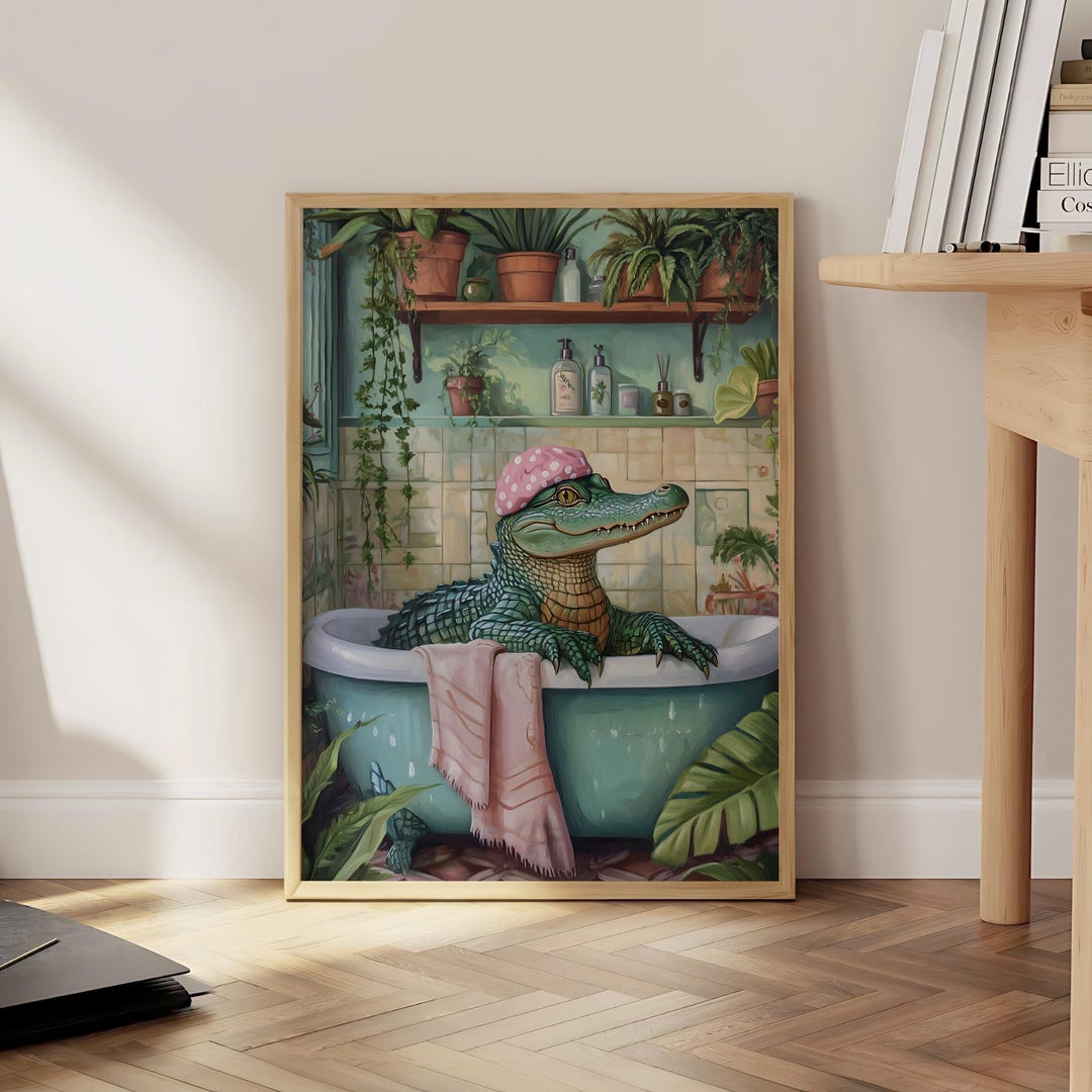 Gator in Bathtub Bathroom Print, Alligator Wall Art, Home Decor, Funny ...