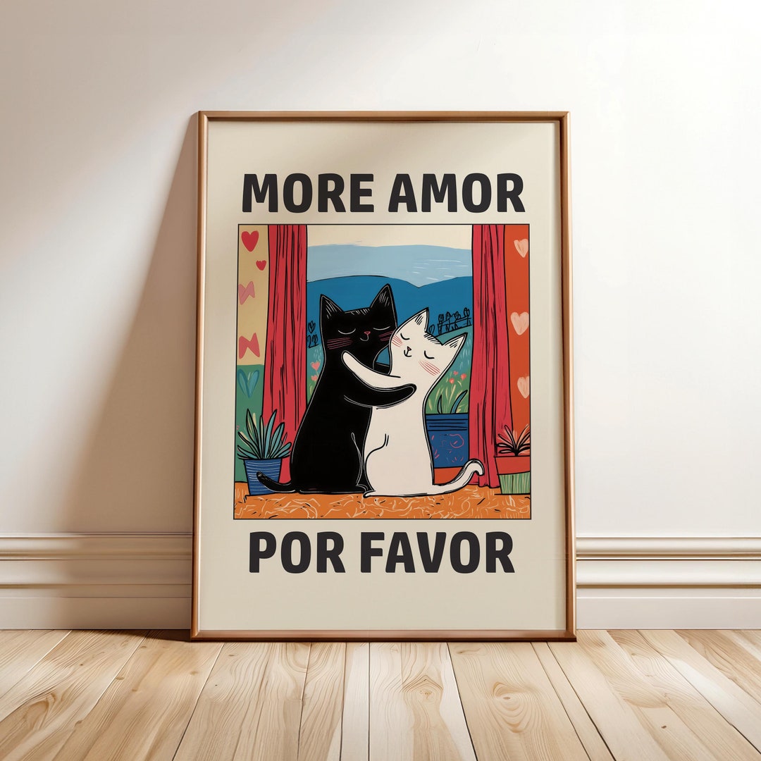 Cat Love Poster, Funny Cat Poster, Retro Cats Love Print, Cute Cat Art ...