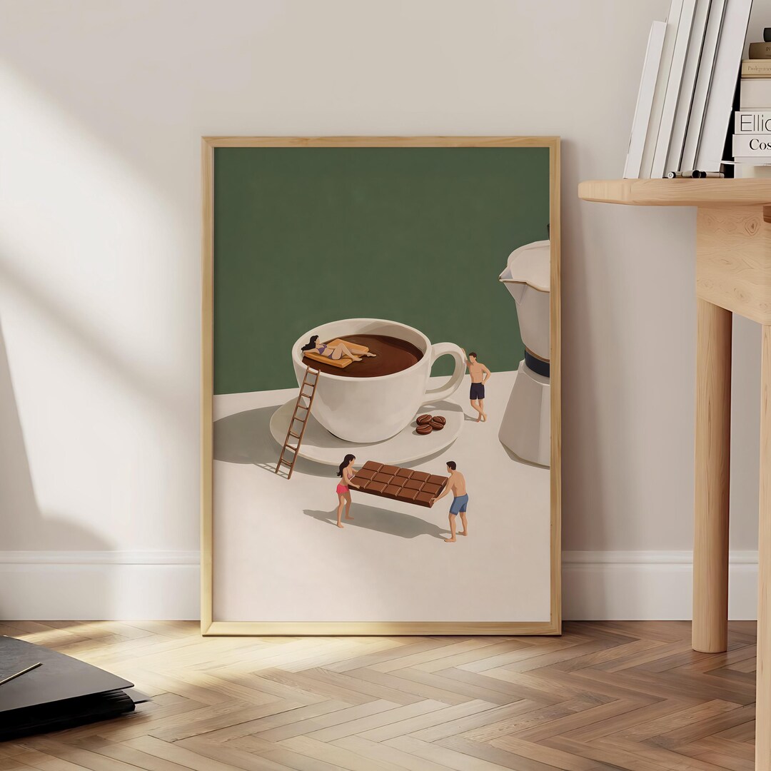 Coffee Adventures Art Print, Surreal Espresso Cup Illustration, Modern ...