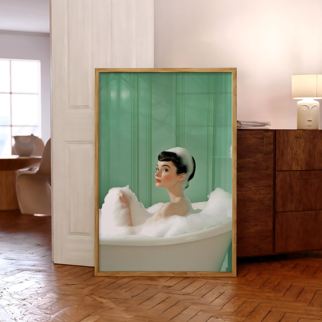Audrey Hepburn Bathtub Poster, Retro Bathroom Wall Art, Audrey Hepburn ...
