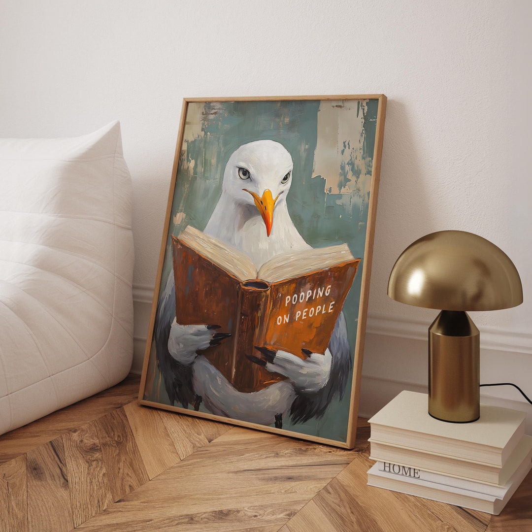Seagull Reading 'pooping on People' - Funny Bathroom Print (digital ...