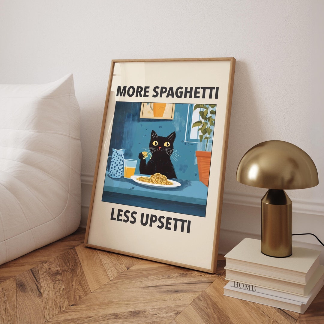 Funny Black Cat Spaghetti Poster: Retro Italian Kitchen Print (digital ...