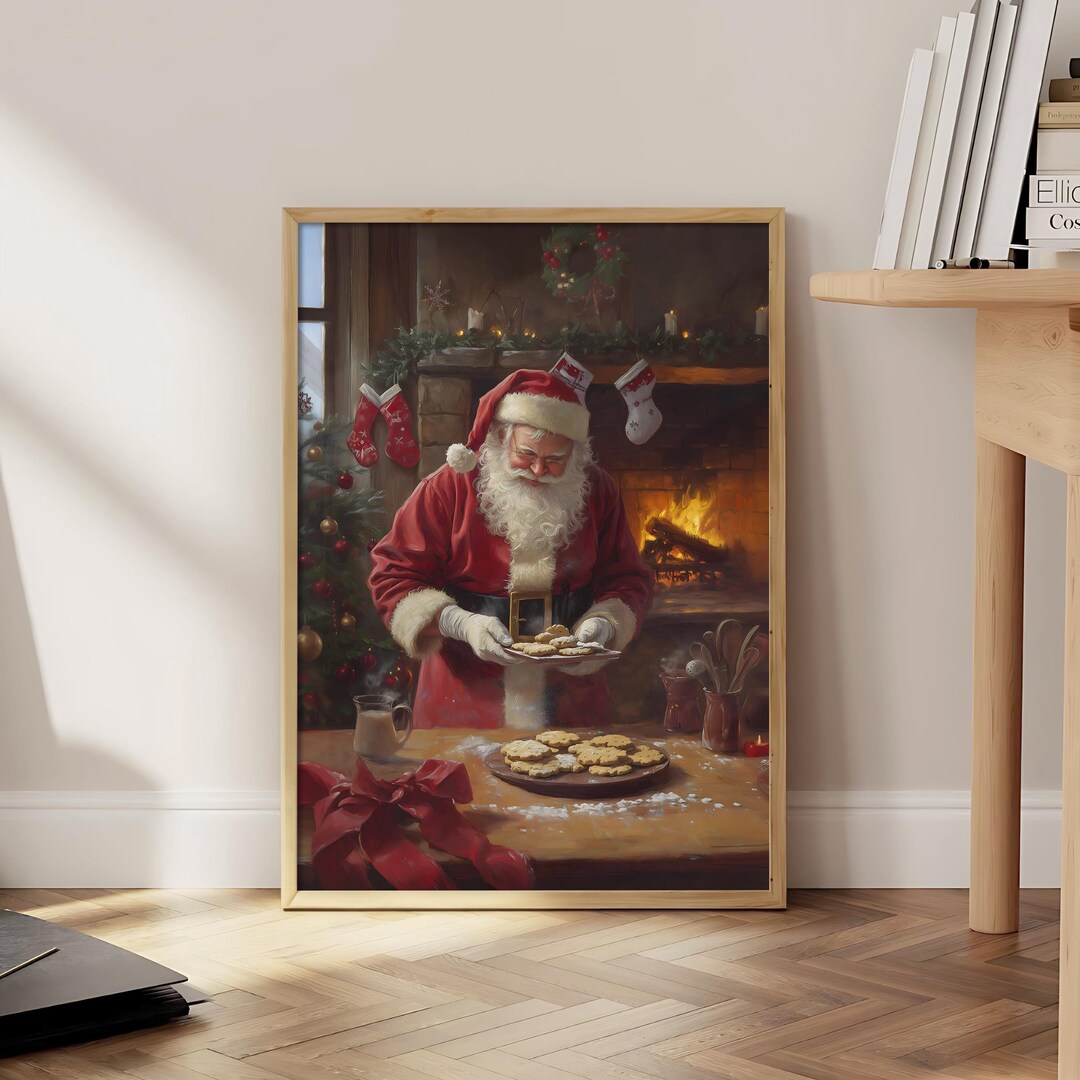 Santa Claus Baking Christmas Print, Funky Retro Christmas Poster ...