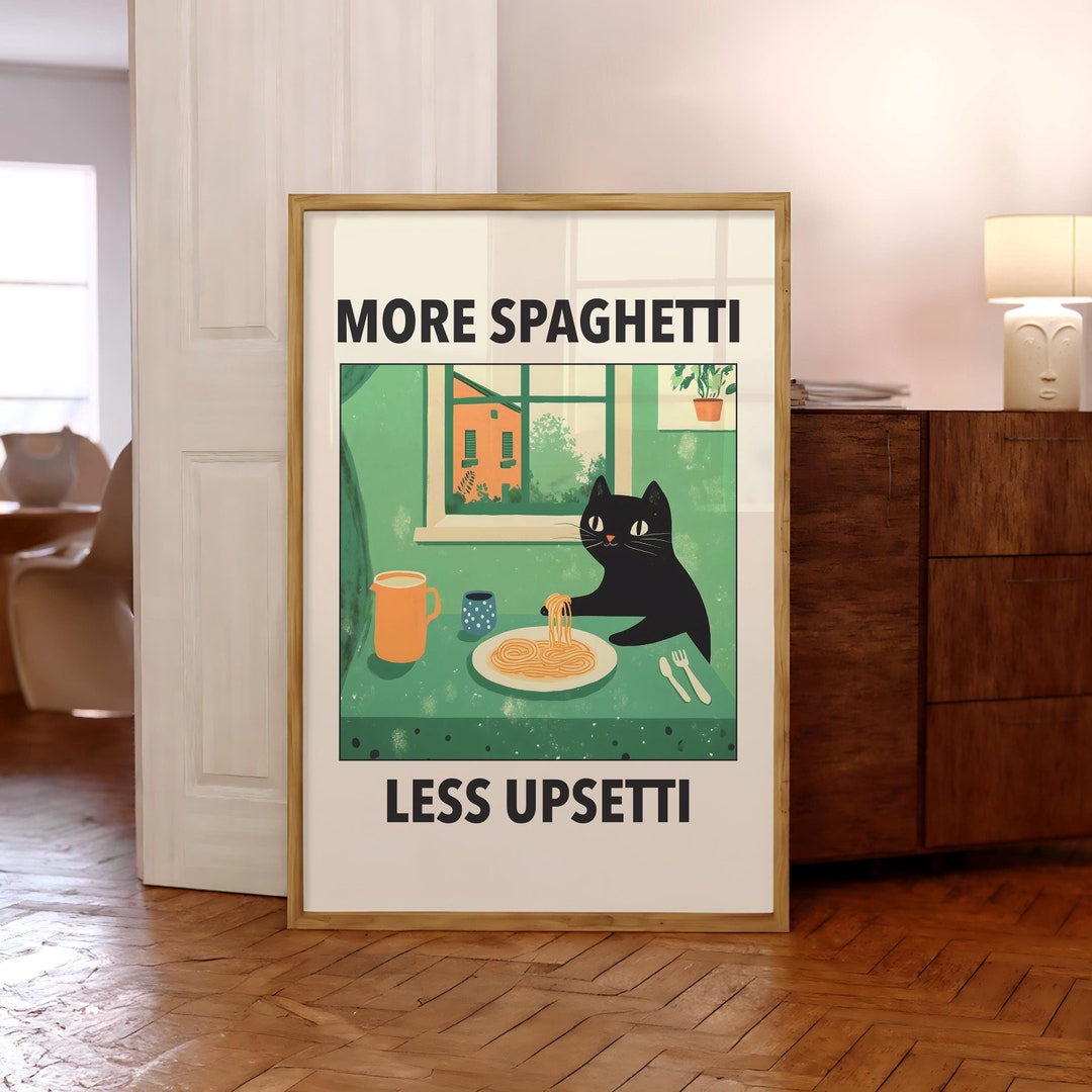 Funny Black Cat Spaghetti Poster: Retro Kitchen Diner Print - Etsy