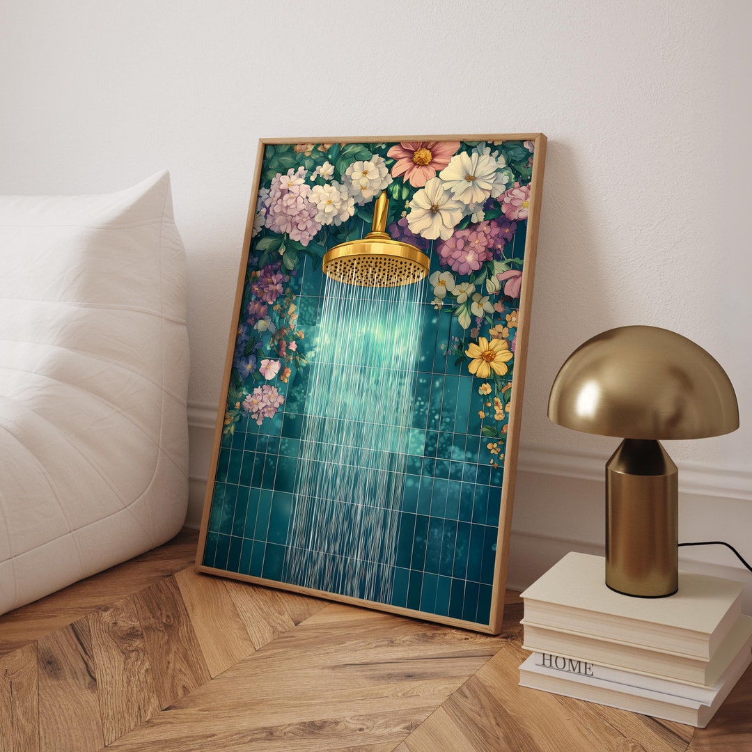 Floral Bathroom Print, Shower Wall Art, Botanical Bathroom Poster ...