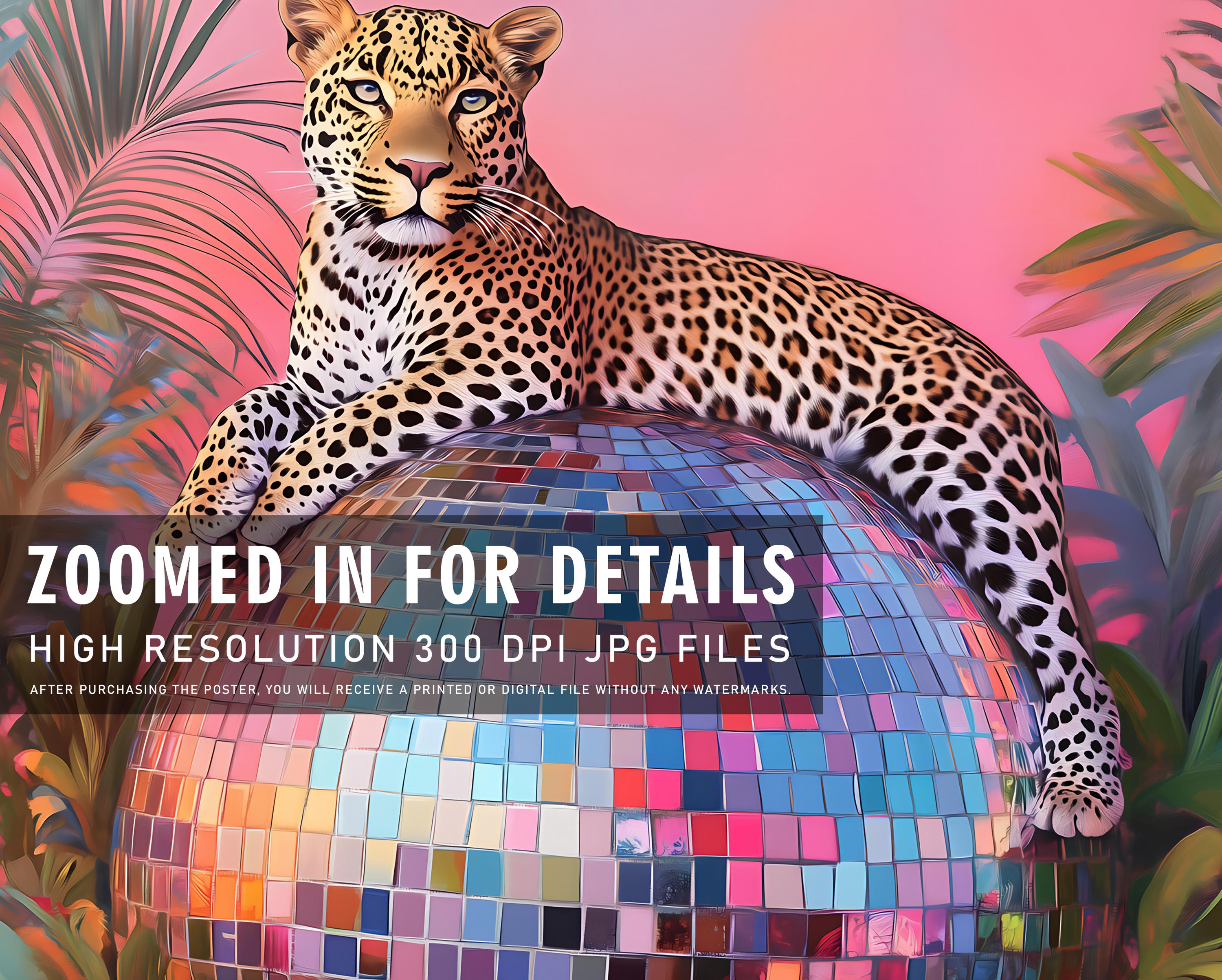 Leopard on Disco Ball Poster, Maximalist Wall Decor, Vibrant Maximalist ...