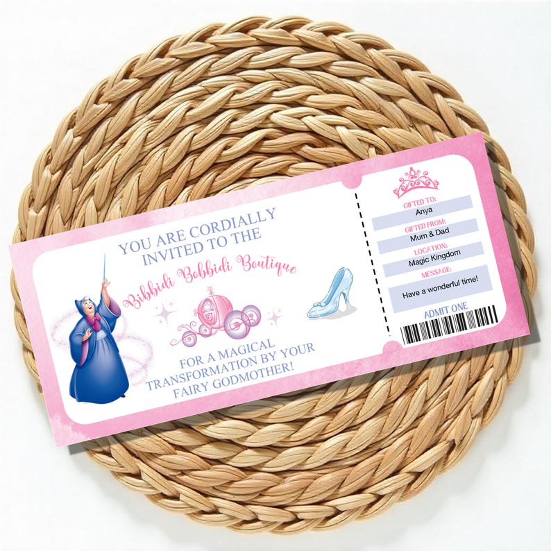 Bibbidi Bobbidi Boutique Reveal Ticket, Editable BBB Gift Ticket ...