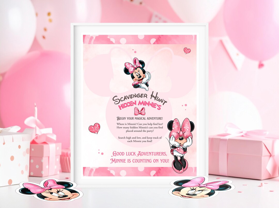 Printable Hidden Mickey Minnie Party Hunt, Minnie Birthday Party Hidden ...