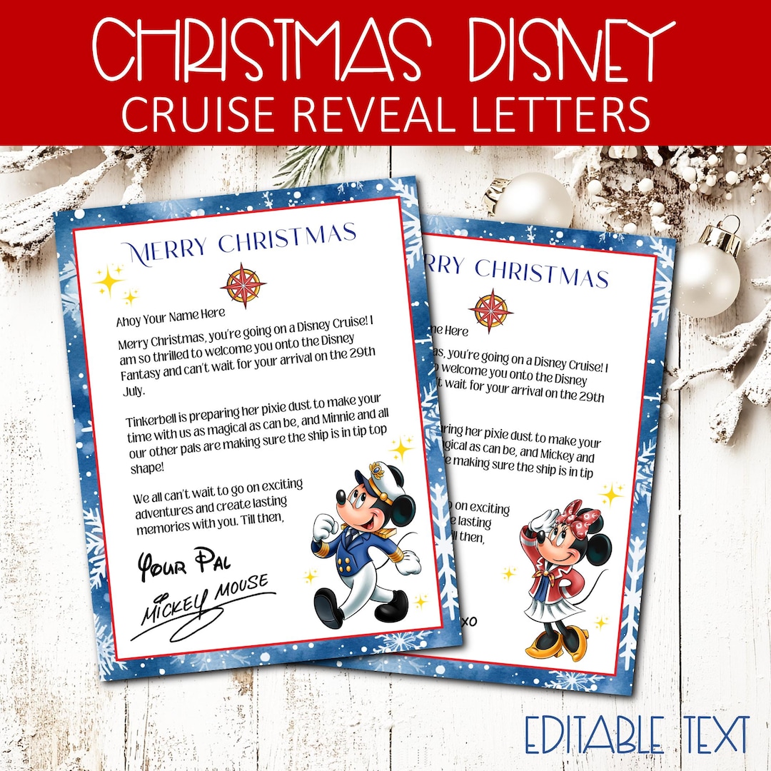 Editable Christmas Cruise Reveal Letter, Mickey and Minnie DCL Surprise ...