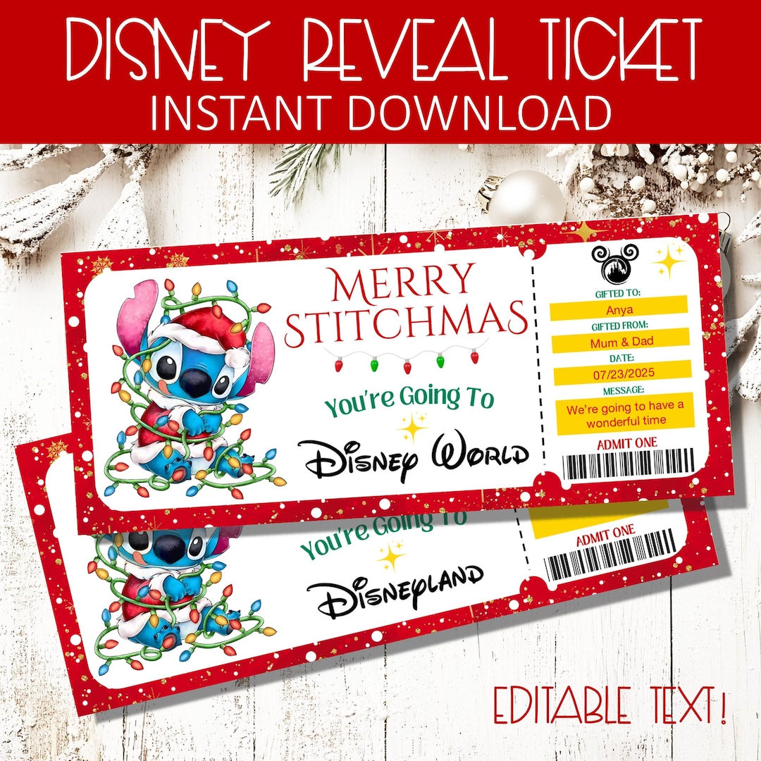 Printable Editable Stitch Theme Park Reveal Ticket, Stitch Vacation ...