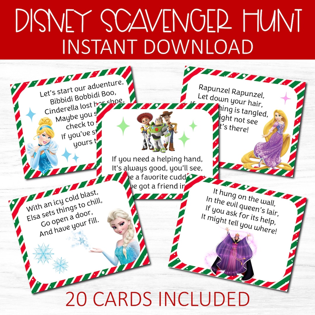 Printable Christmas Scavenger Hunt, Theme Park Reveal Christmas Gift ...