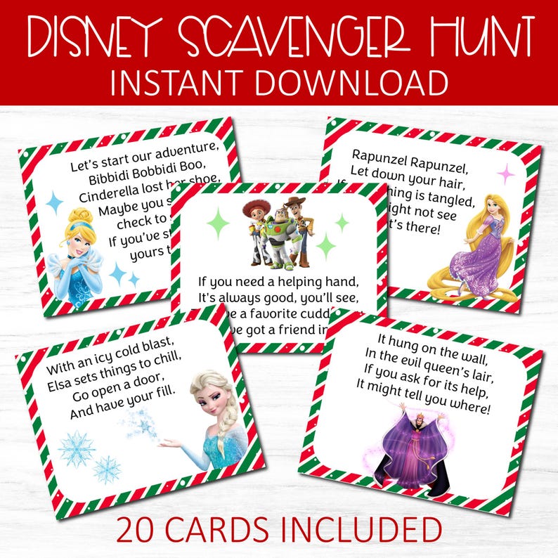 Printable Christmas Scavenger Hunt, Theme Park Reveal Christmas Gift ...