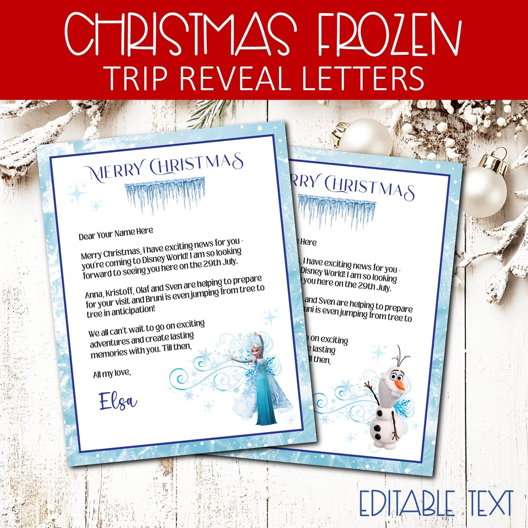 Editable Frozen Theme Park Reveal Letter, Elsa and Olaf Surprise ...