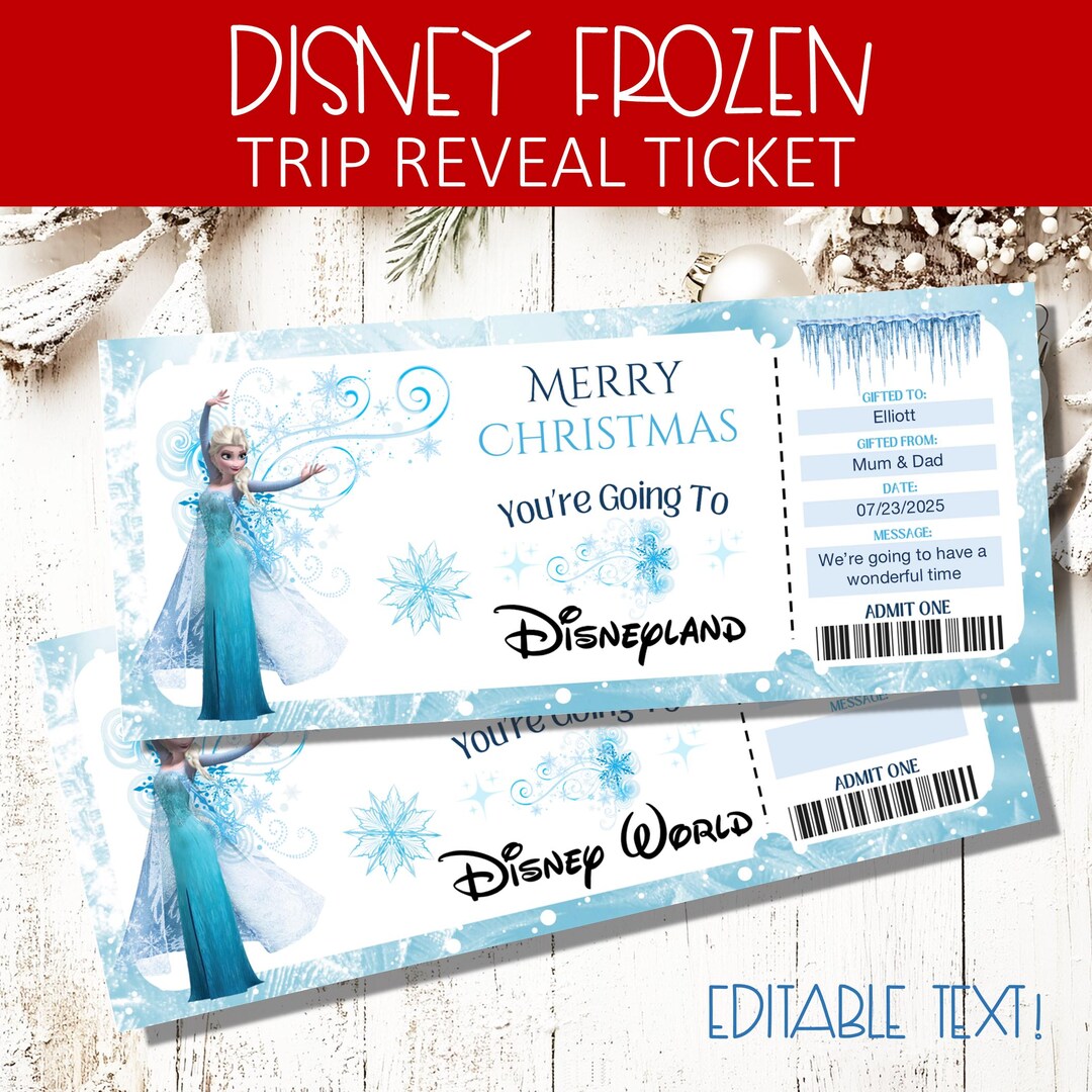Editable Frozen Theme Park Reveal Ticket, Elsa Printable Surprise ...