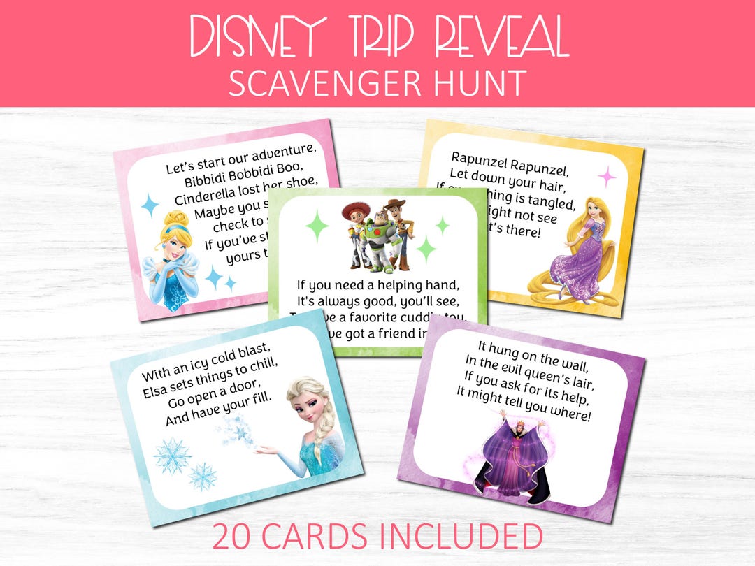 Theme Park Trip Reveal Scavenger Hunt, Surprise Vacation Treasure Hunt ...