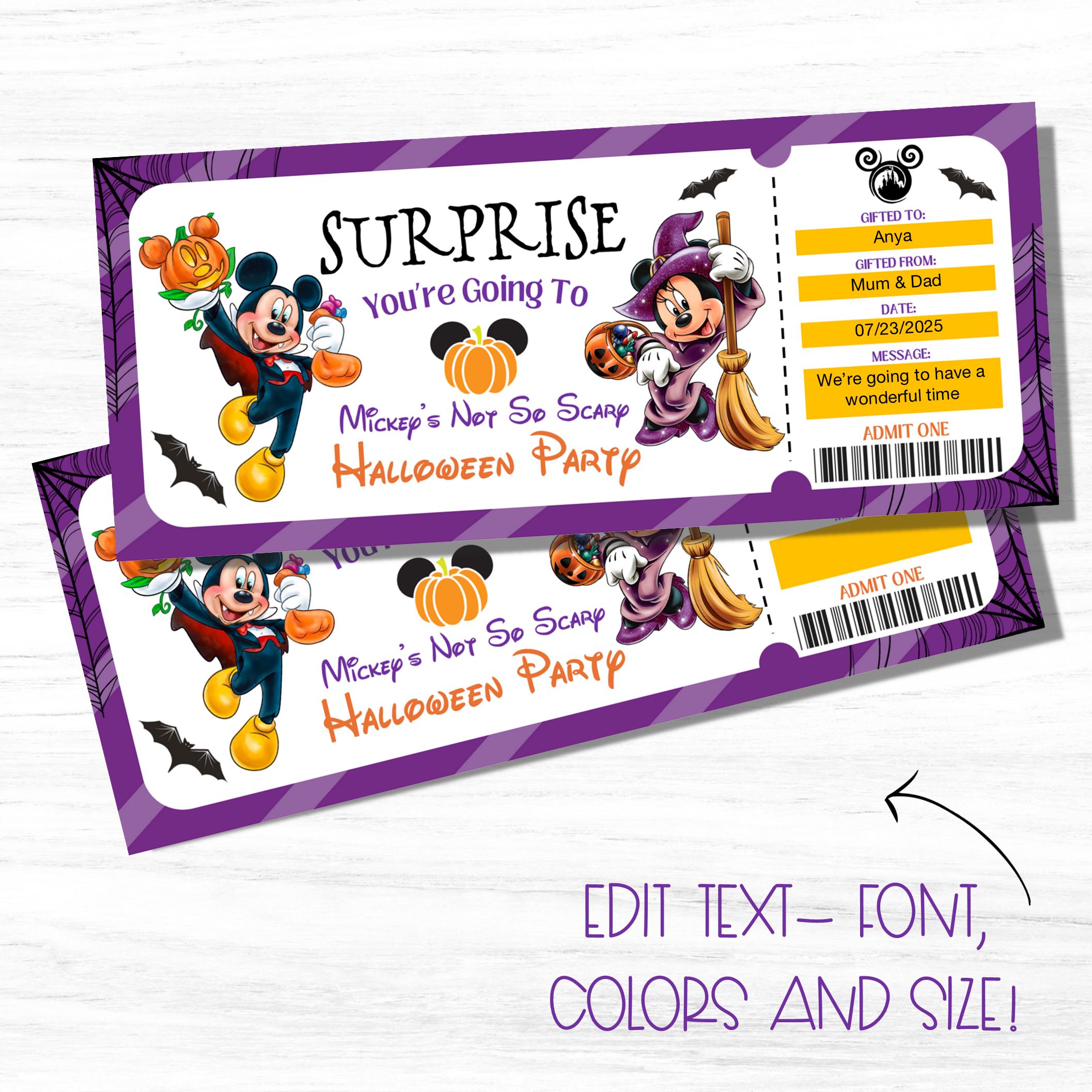 Mickeyy's Not so Scary Halloween Party Editable Reveal Ticket, MNSSHP ...