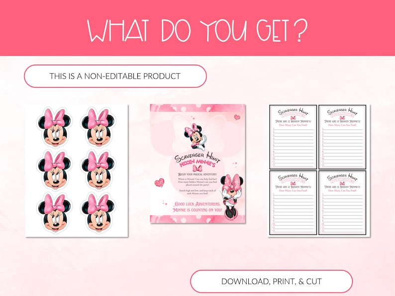 Printable Hidden Mickey Minnie Party Hunt, Minnie Birthday Party Hidden ...