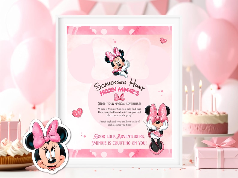 Printable Hidden Mickey Minnie Party Hunt, Minnie Birthday Party Hidden ...