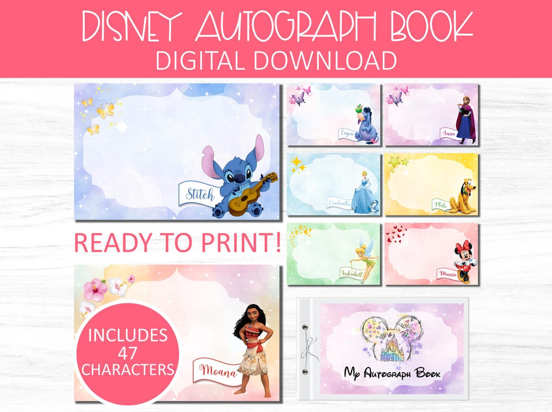Printable Autograph Book, Theme Park Personalised Character Autograph ...