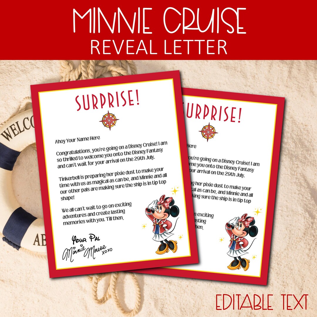 Editable Minnie DCL Cruise Reveal Letter, Printable Minnie Holiday ...
