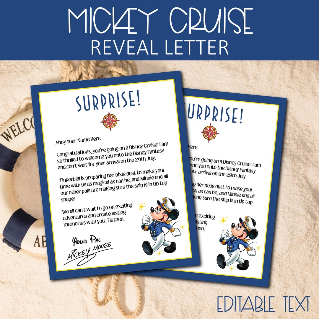 Mickeyy Cruise Reveal Letter, Editable DCL Cruise Surprise Holiday Gift ...