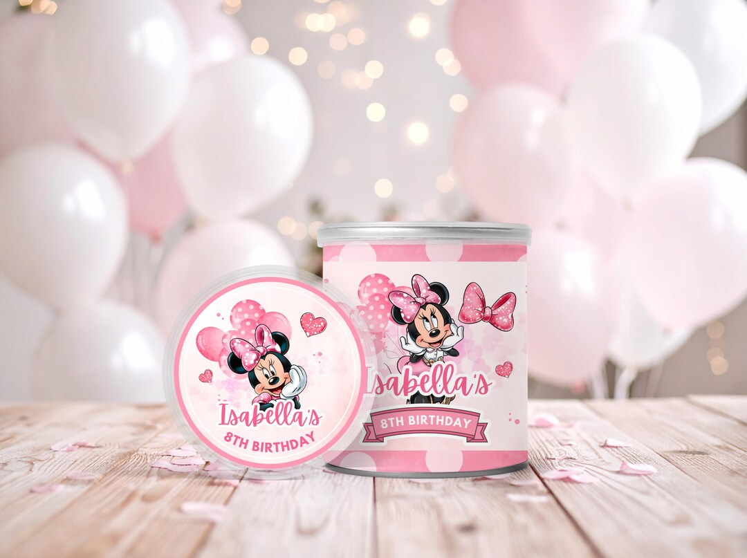 Personalized Minnie Mouse Pringles Can Label, Editable Pink Minnie ...