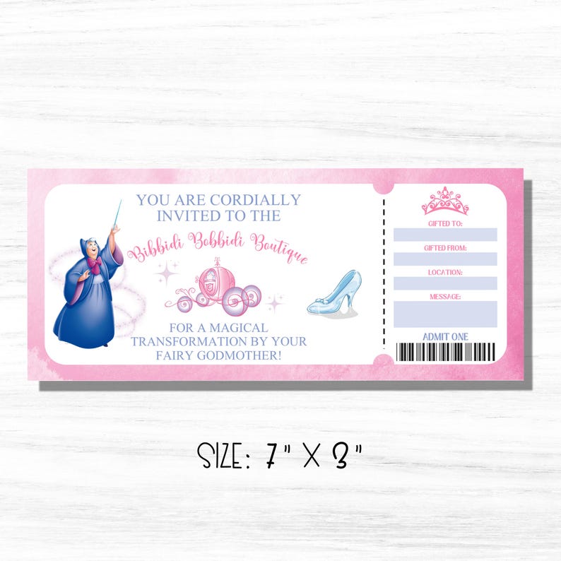Bibbidi Bobbidi Boutique Reveal Ticket, Editable BBB Gift Ticket ...