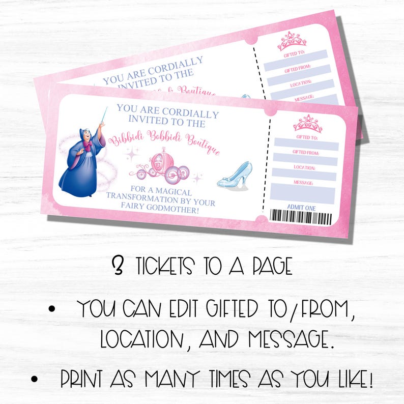Bibbidi Bobbidi Boutique Reveal Ticket, Editable BBB Gift Ticket ...