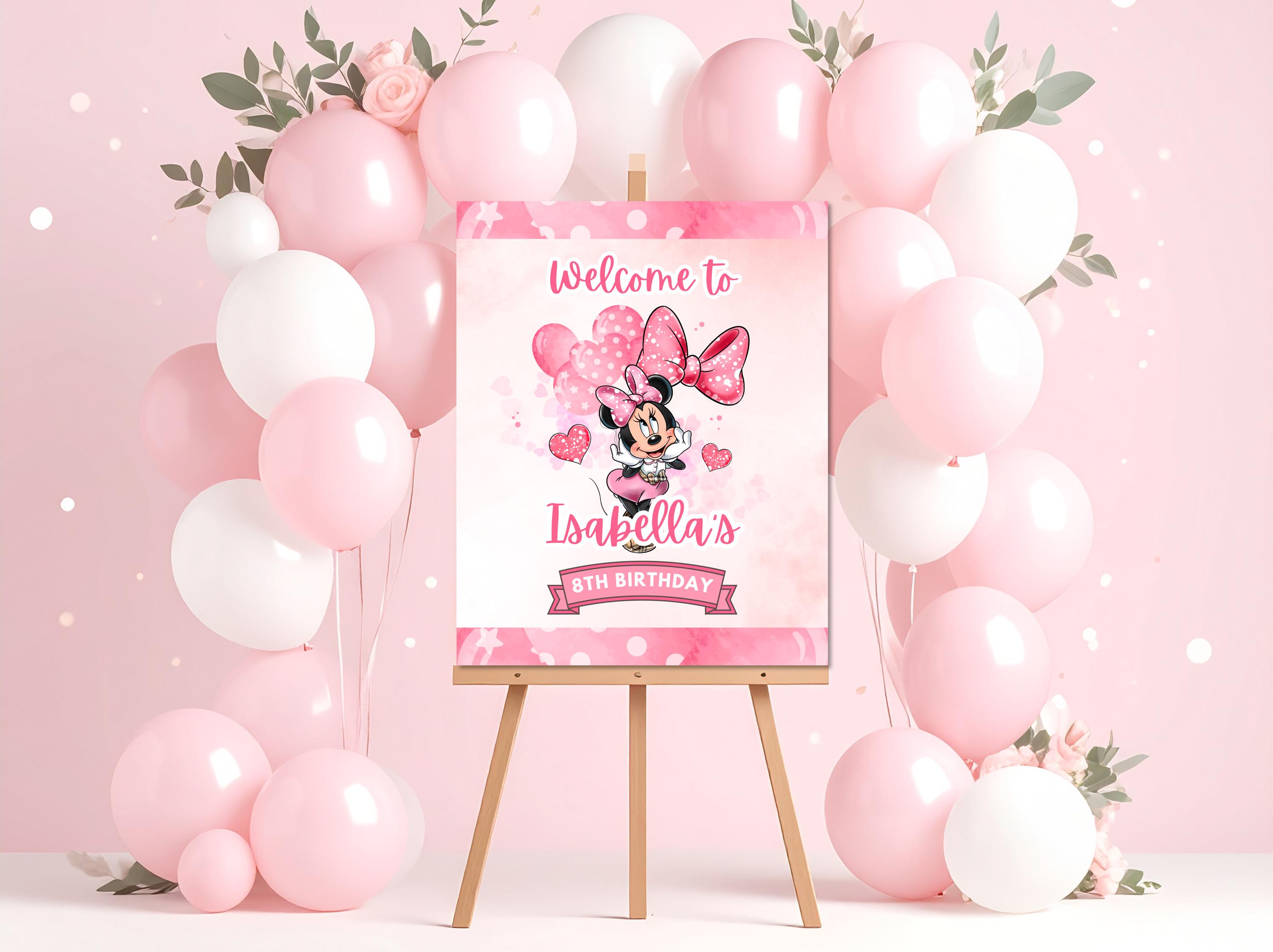 Personalized Minnie Mouse Welcome Sign, Pink Minnie Birthday Banner ...