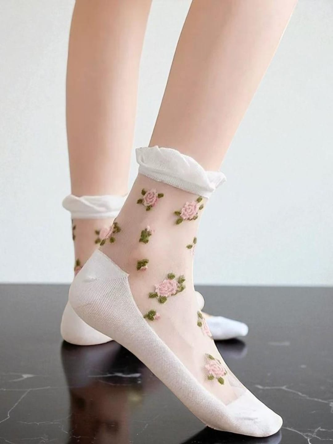Sheer Floral Lace Ankle Socks Korean Transparent Mesh Socks With 3D ...