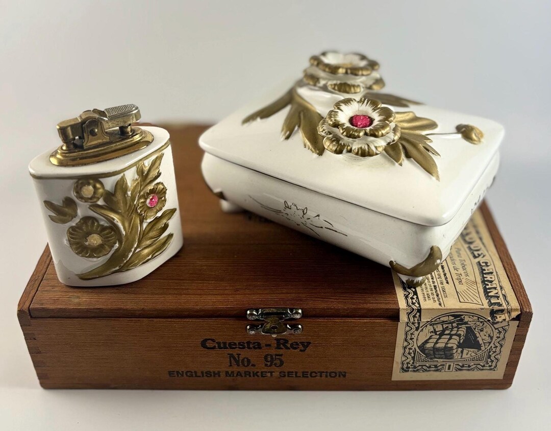 Vintage MCM Porcelain Cigarette Box With Matching Porcelain Lighter ...