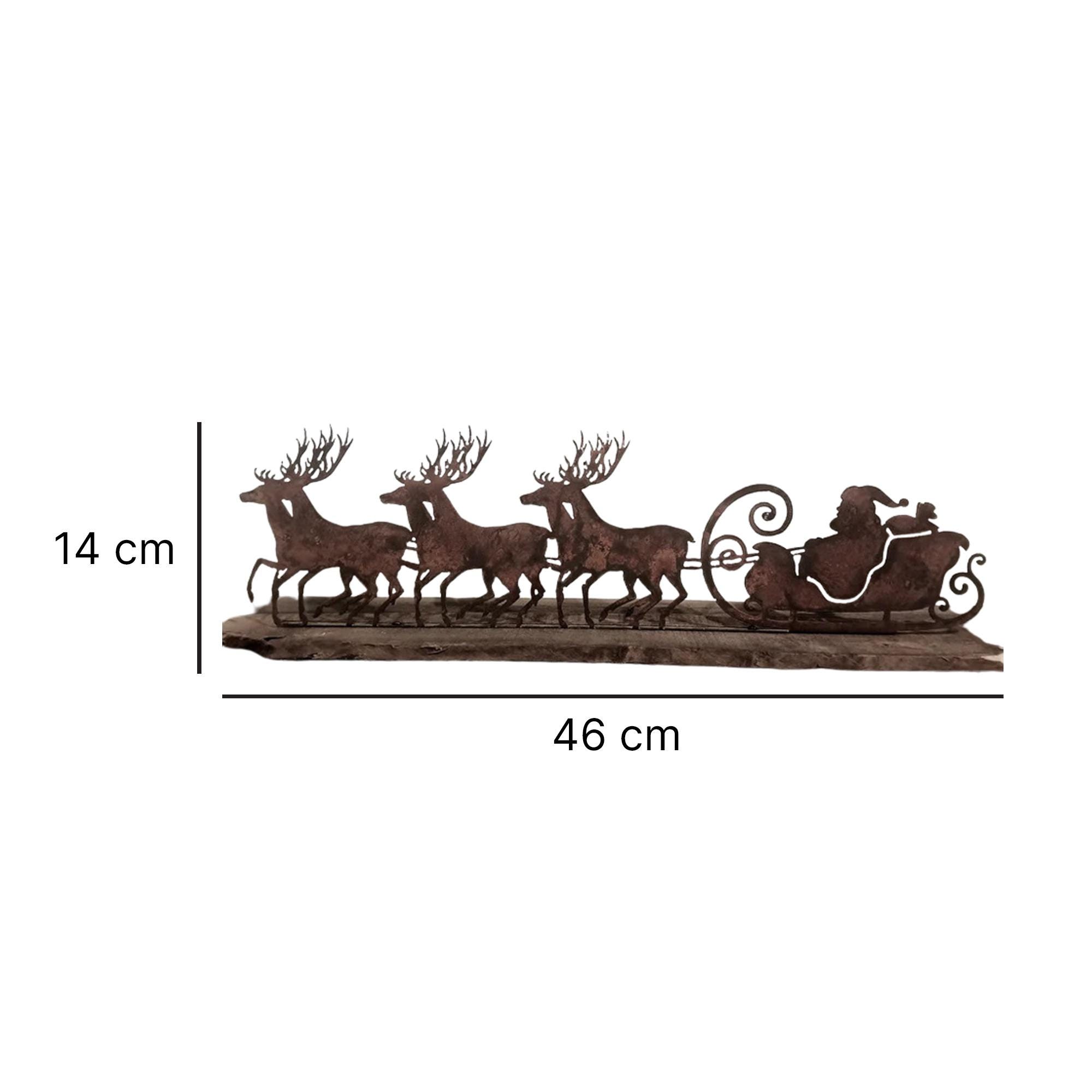 Handmade Metal Santa Sleigh With Reindeer Christmas Mantel Decor Rustic ...