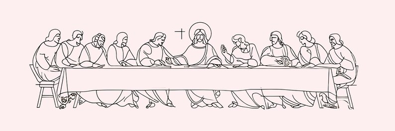 Last Supper Line Art, Pink Christian Religious Print (digital Download ...