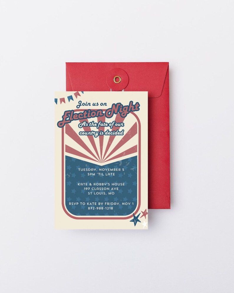 Election Night Party Invitation Canva Template, 5x7, Retro Patriotic ...