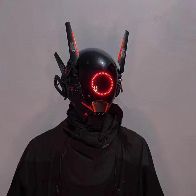 Red Cyberpunk Mask Cosplay Glowing Sci-fi Helmet 2077 Aesthetic ...