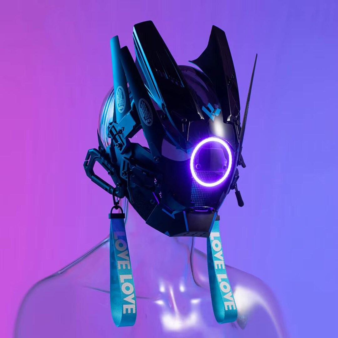Blue Cyberpunk Mask - Cosplay - Glowing Sci-fi Helmet - 2077 Aesthetic ...