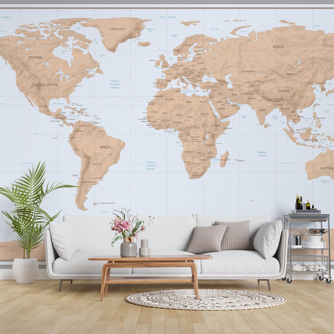 Large World Map, USA and World Map, Living Room Decor, World Map Wall ...