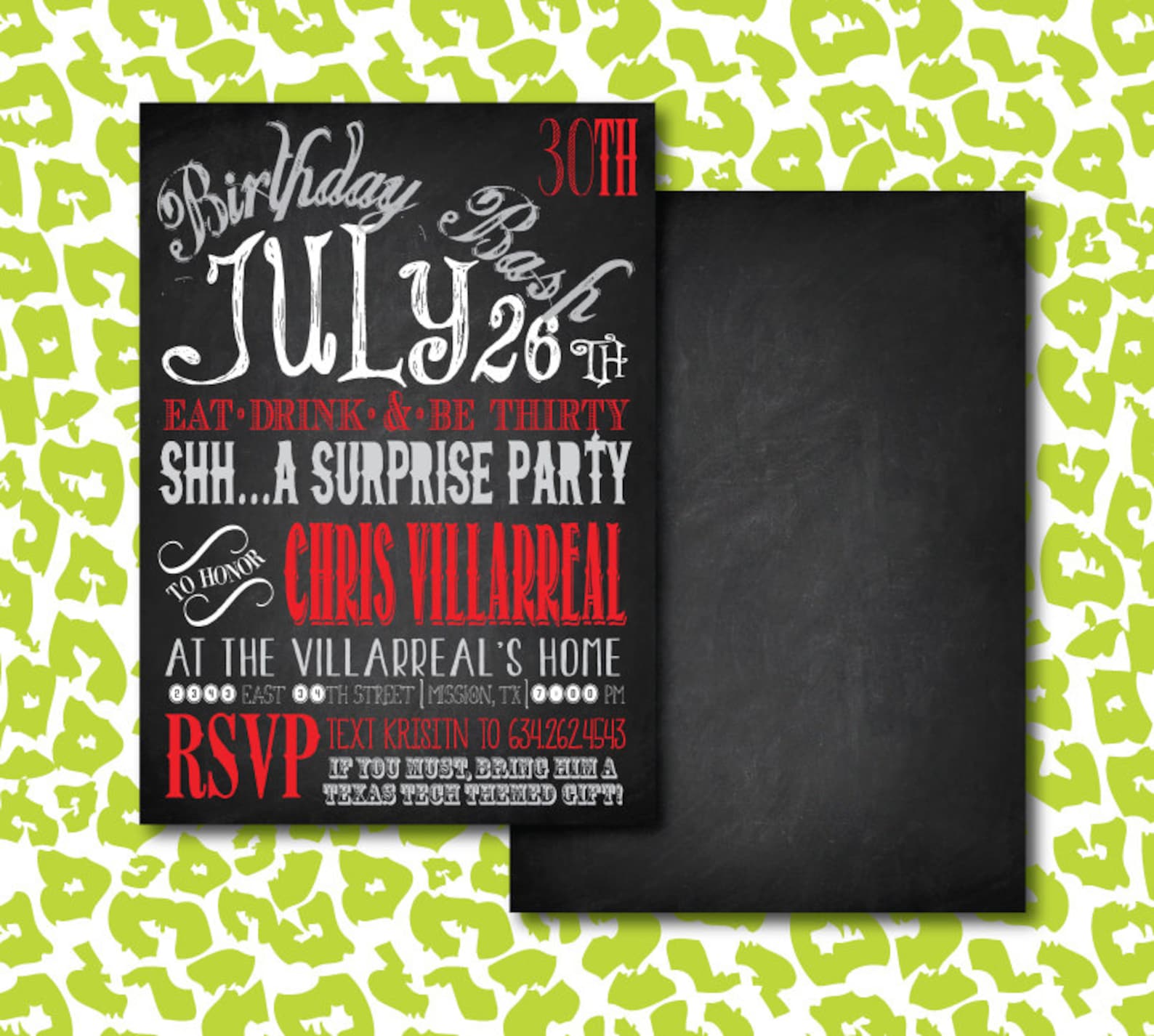 DIY Birthday Bash Rustic Invitation and Thank You Card Texas Tech Red ...