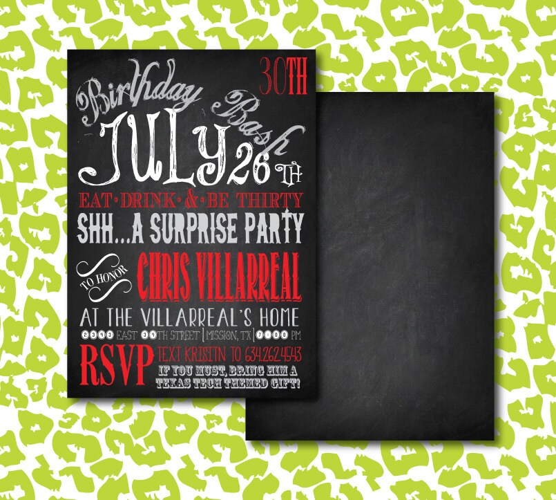 DIY Birthday Bash Rustic Invitation and Thank You Card Texas Tech Red ...