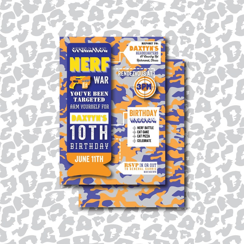NERF War Birthday Party Invitation Set, Editable Target Birthday ...
