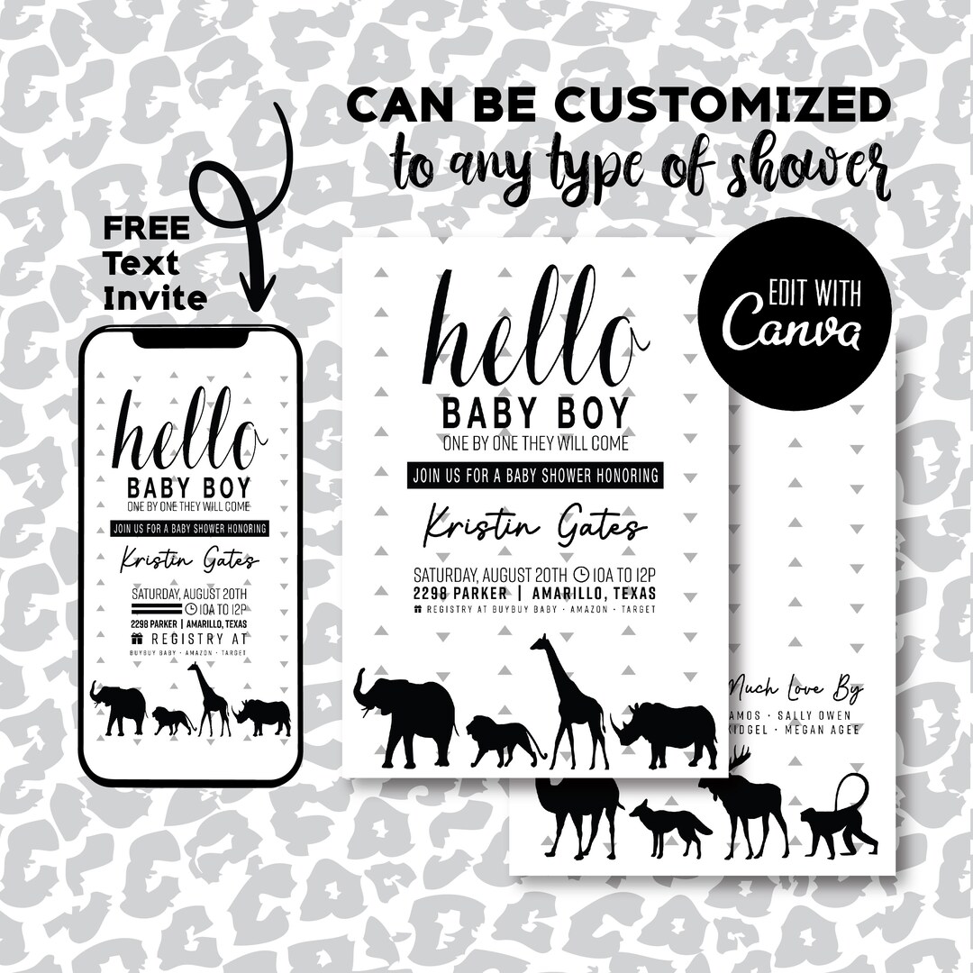 Noah's Ark Baby Shower Invitation Set, Editable Modern Animals Baby ...