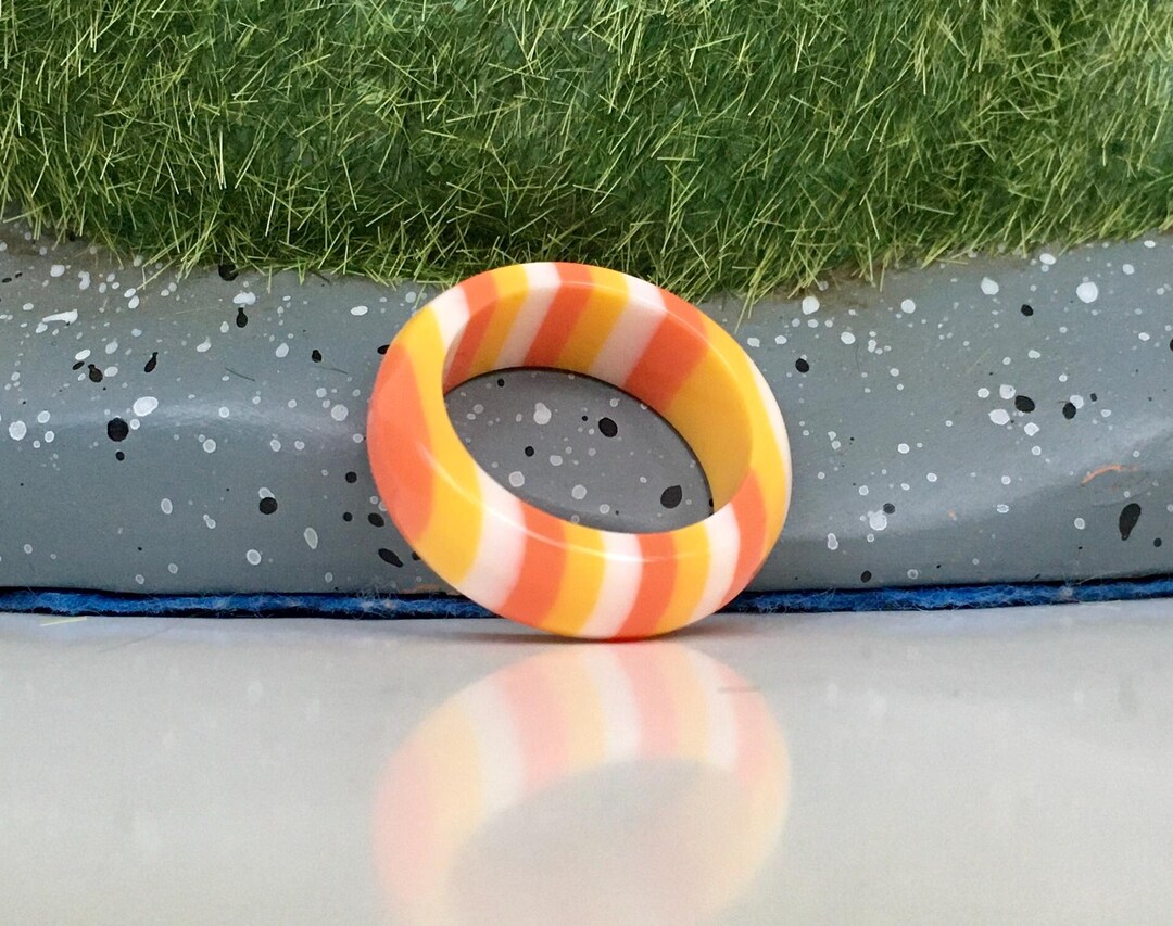 Striped Lucite Acrylic Statement Ring, Orange & White, Size 7.5 - Etsy