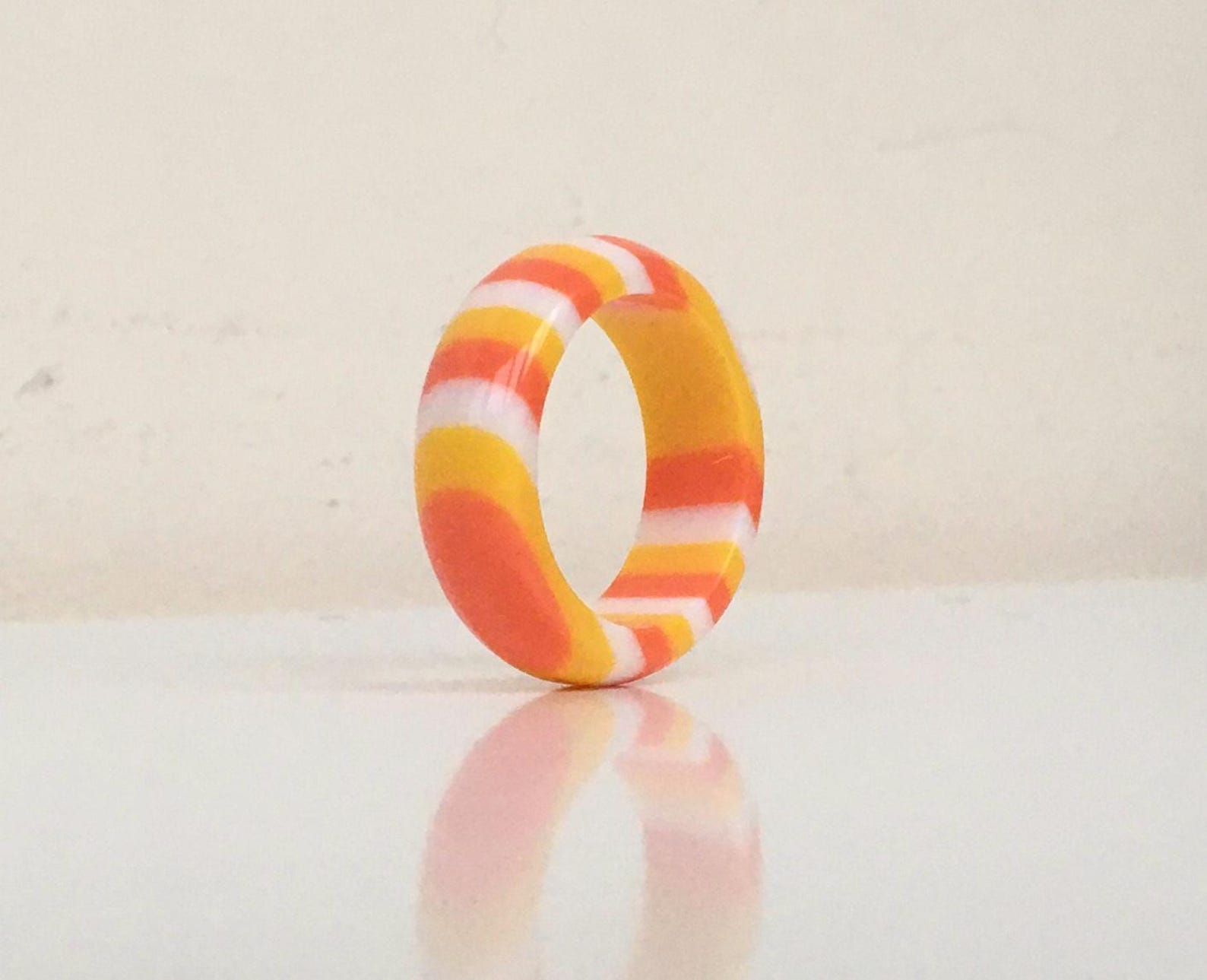 Striped Lucite Acrylic Statement Ring, Orange & White, Size 7.5 - Etsy