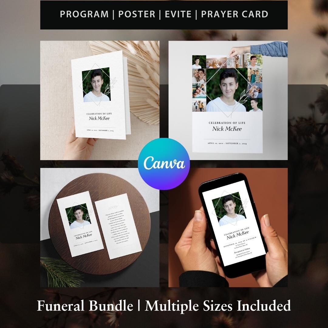 Silver Leaf Editable Funeral Bundle Set in Loving Memory Suite Memorial ...