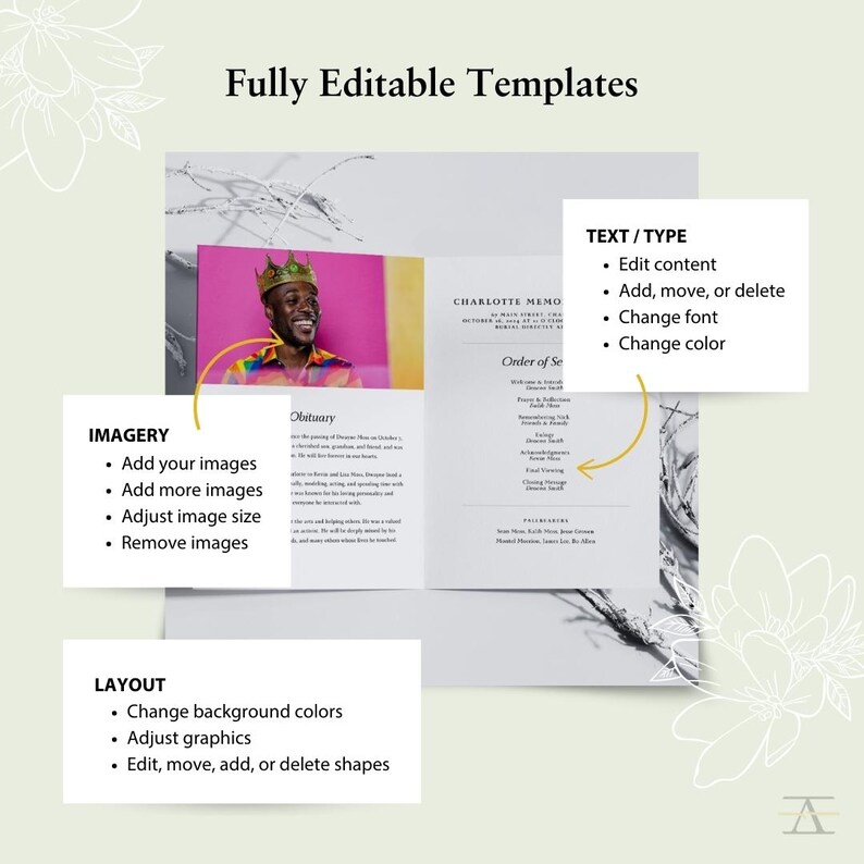 Editable Cursive Funeral Bundle Set, Obituary Templates Package (canva ...