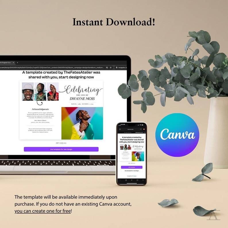 Editable Cursive Funeral Bundle Set, Obituary Templates Package (canva ...