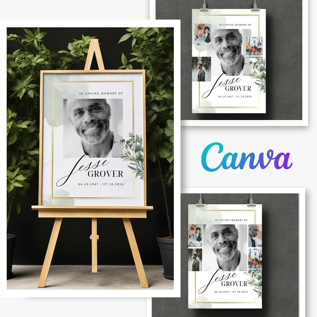 Funeral Collage Photo Board Poster Template Editable Welcome Sign Set ...