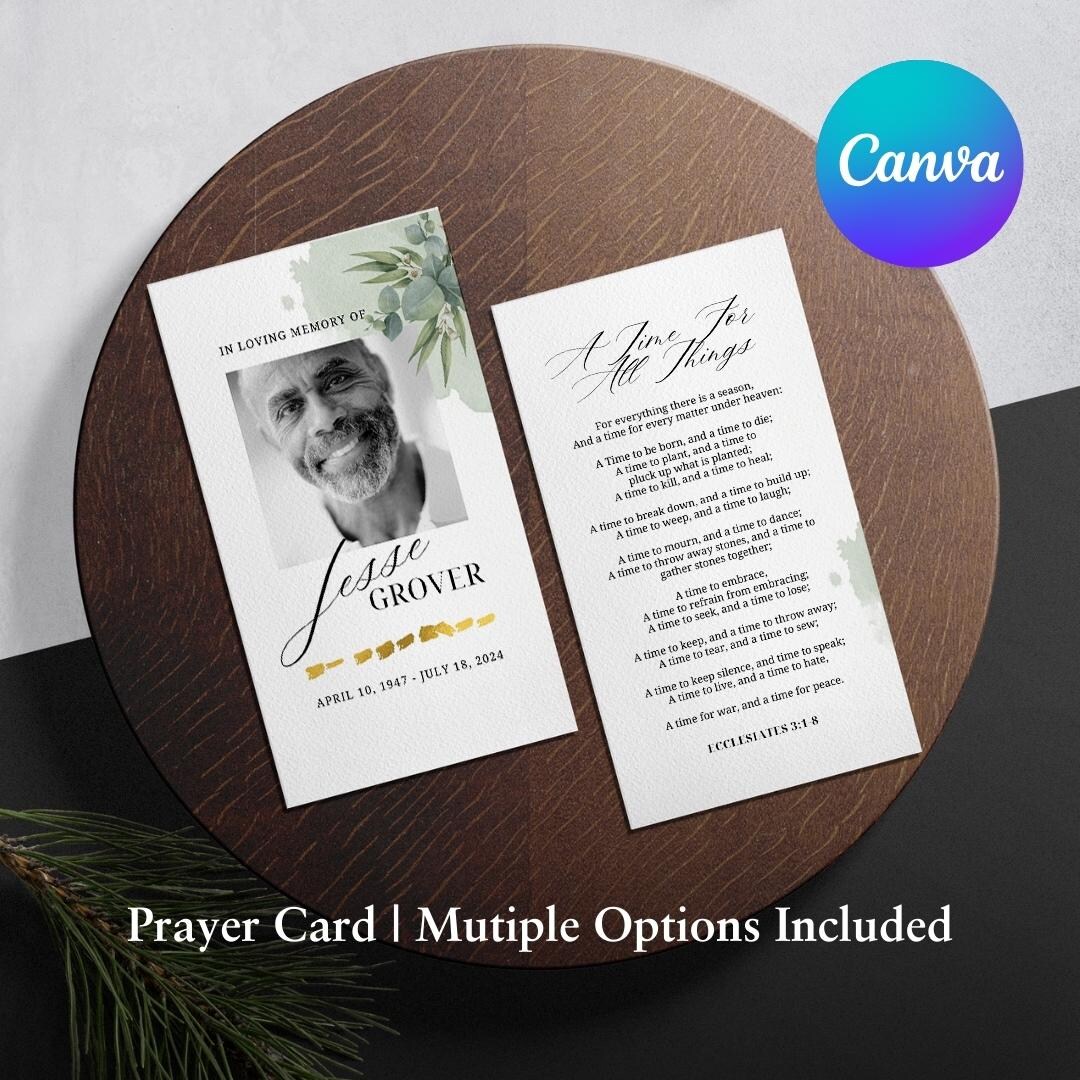 Chic Floral Funeral Prayer Card Template Printable Funeral Favor ...