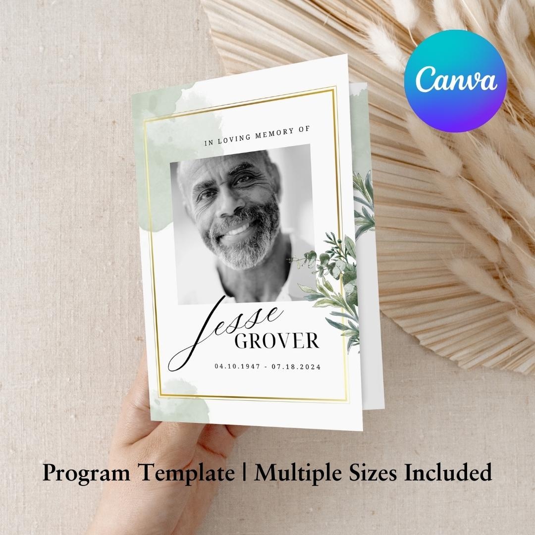 Greenery & Watercolor Floral Funeral Program Template, Celebration of ...