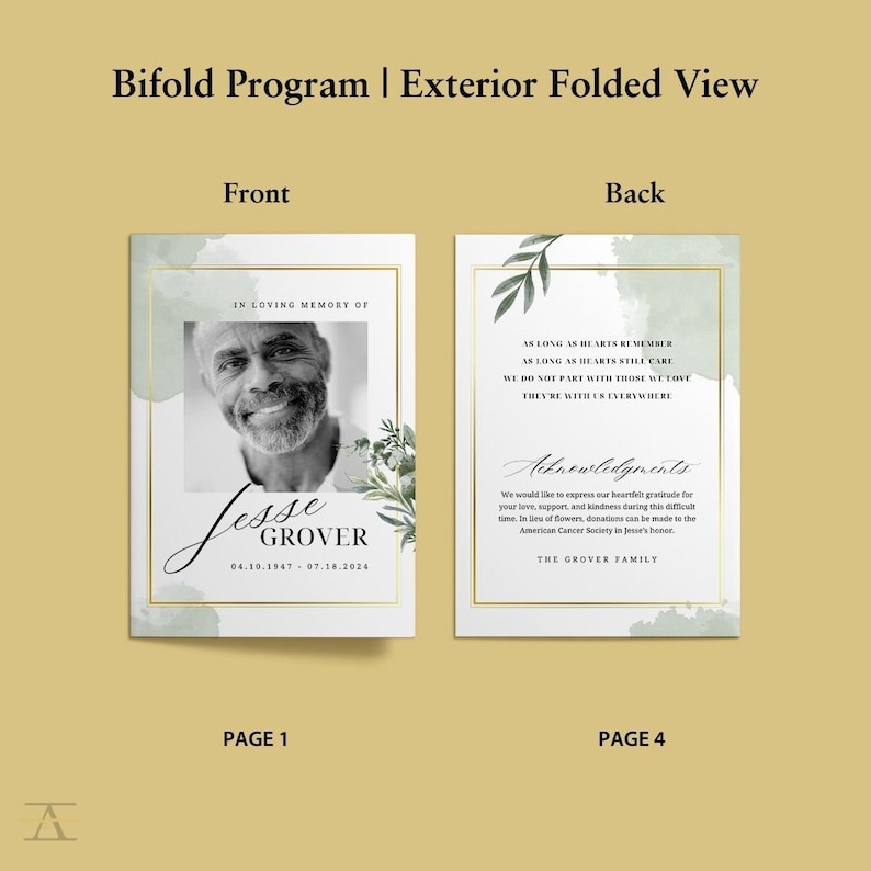 Greenery & Watercolor Floral Funeral Program Template | Bifold ...